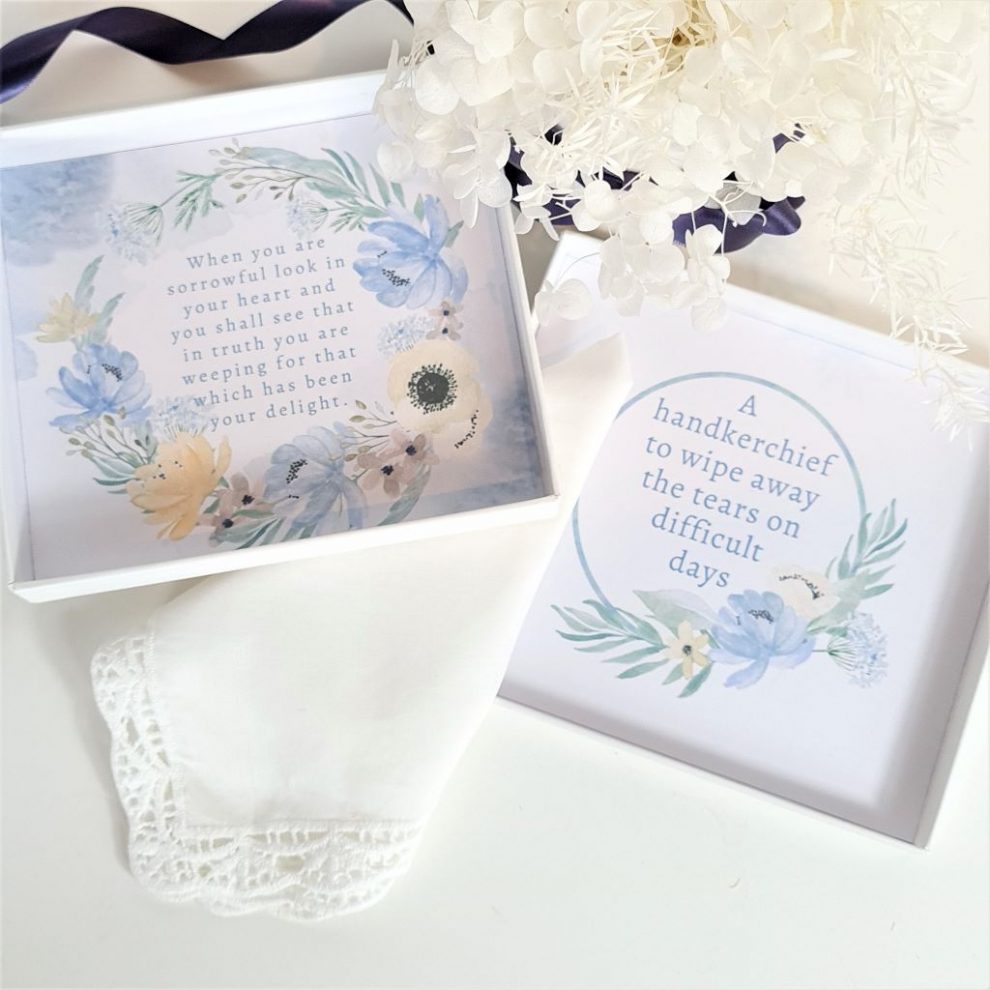 Blue Floral Handkerchief Gift Box - Sending Hugs